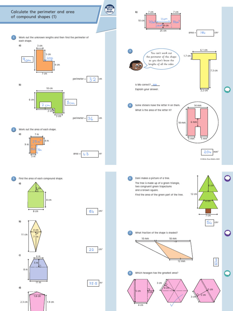 Lesson 3 Answers - Calculate the Perimeter and Area of Compound Shapes ...