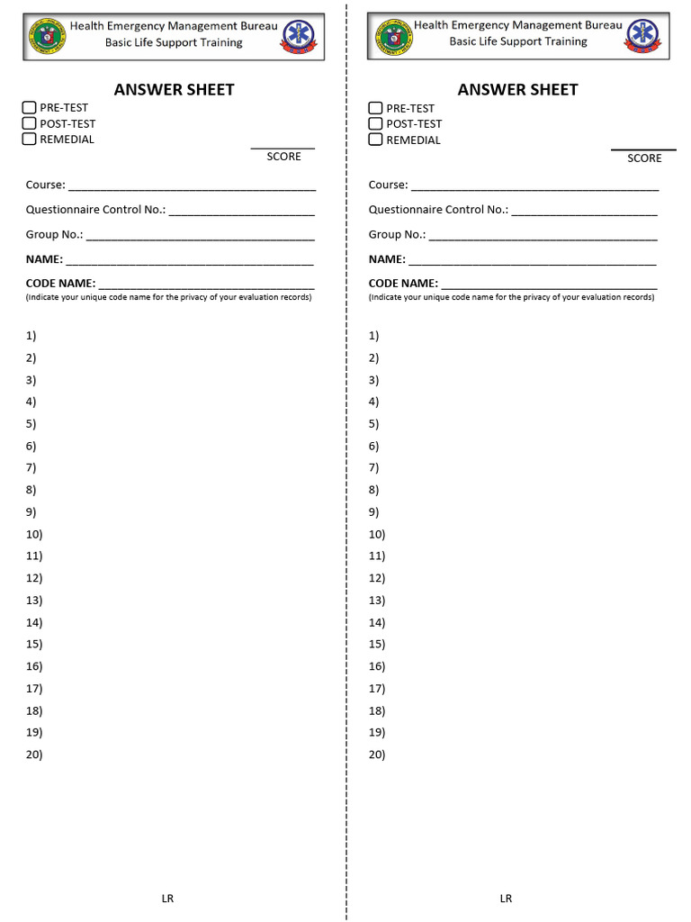 Answer Sheet Bls Lr 20 Items Final2024 | PDF