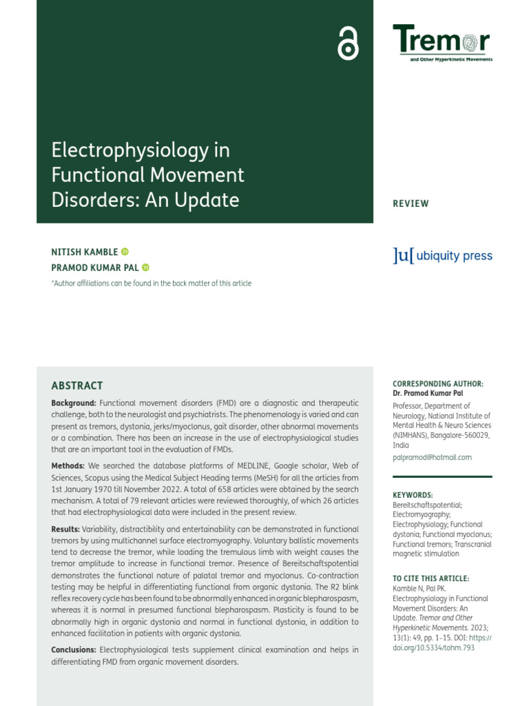 MOVEMENT DISORDER ELECTROPHYSIOLOGY | PDF | Electromyography | Neurology