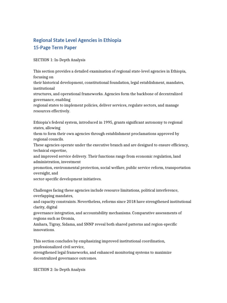 Overview of Ethiopia's Regional Agencies | PDF | Governance | Policy