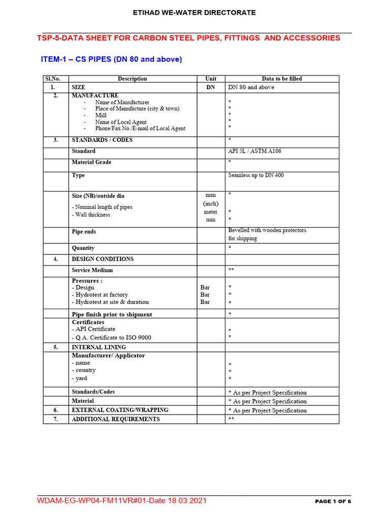 Tsp 5 Data Sheet Cs Pipe&Fittings Rev July 2021 | PDF | Pipe (Fluid ...