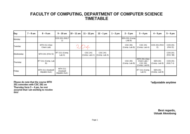 Timetable | PDF