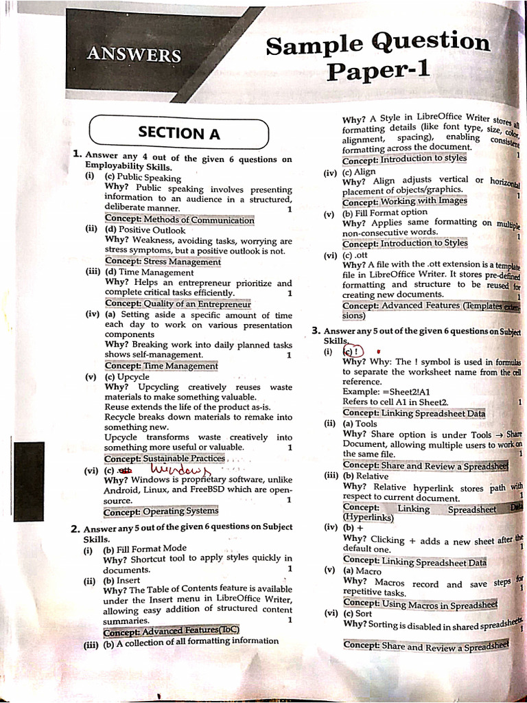 Answer Key of Sample Paper 1 | PDF