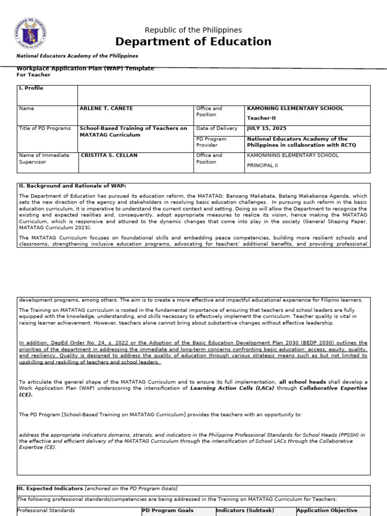 Teacher i III Wap_arlene t. Canete | PDF | Pedagogy | Curriculum