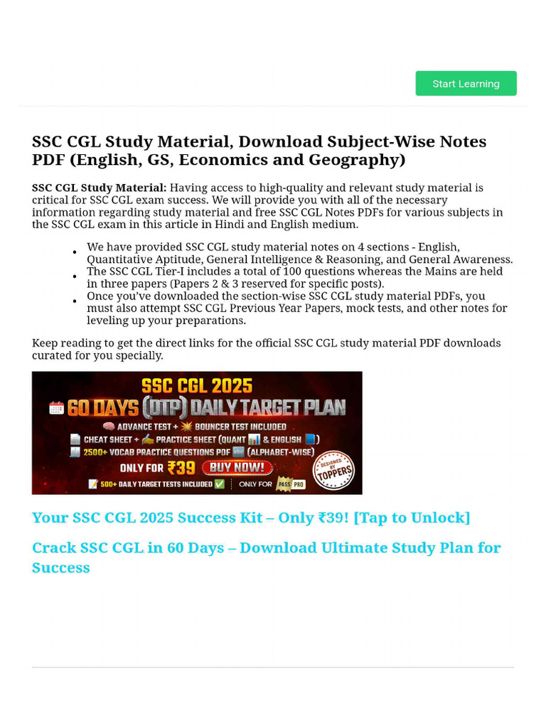 SSC CGL Study Material, Download Subject-Wise Notes PDF (English, GS ...