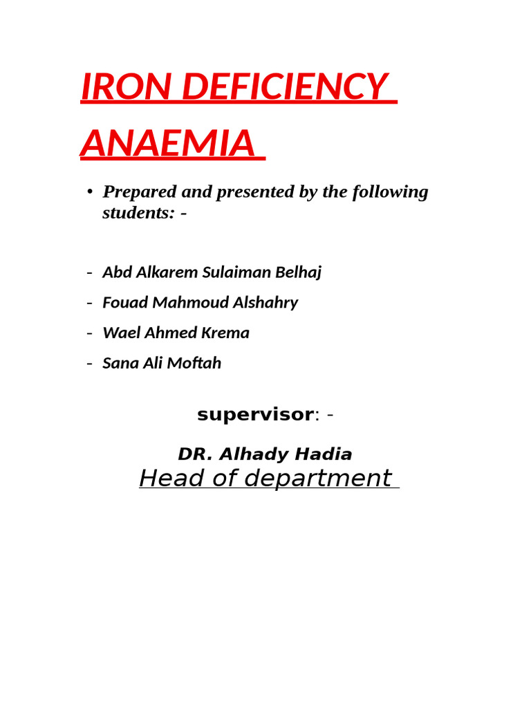 Iron Deficiency Anemia: Causes & Management | PDF | Anemia | Tissue ...