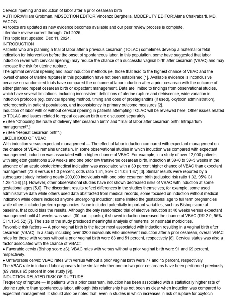 (UpToDate 2025) Cervical Ripening and Induction of Labor After A Prior ...