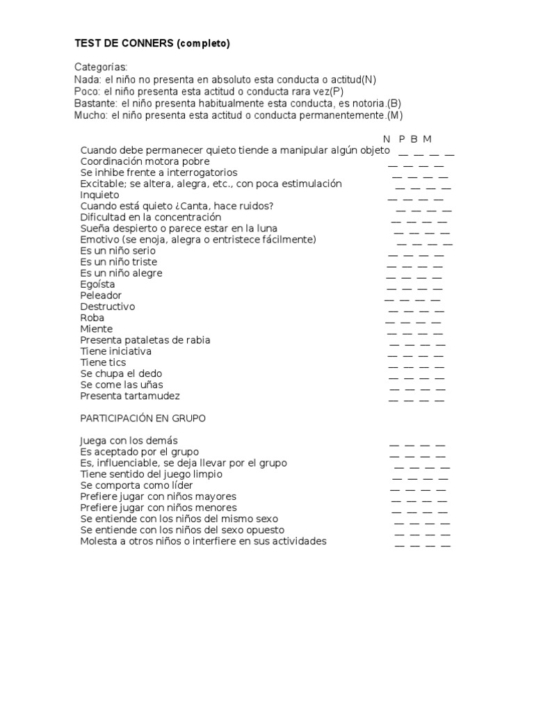 Test de Conners Completo | PDF