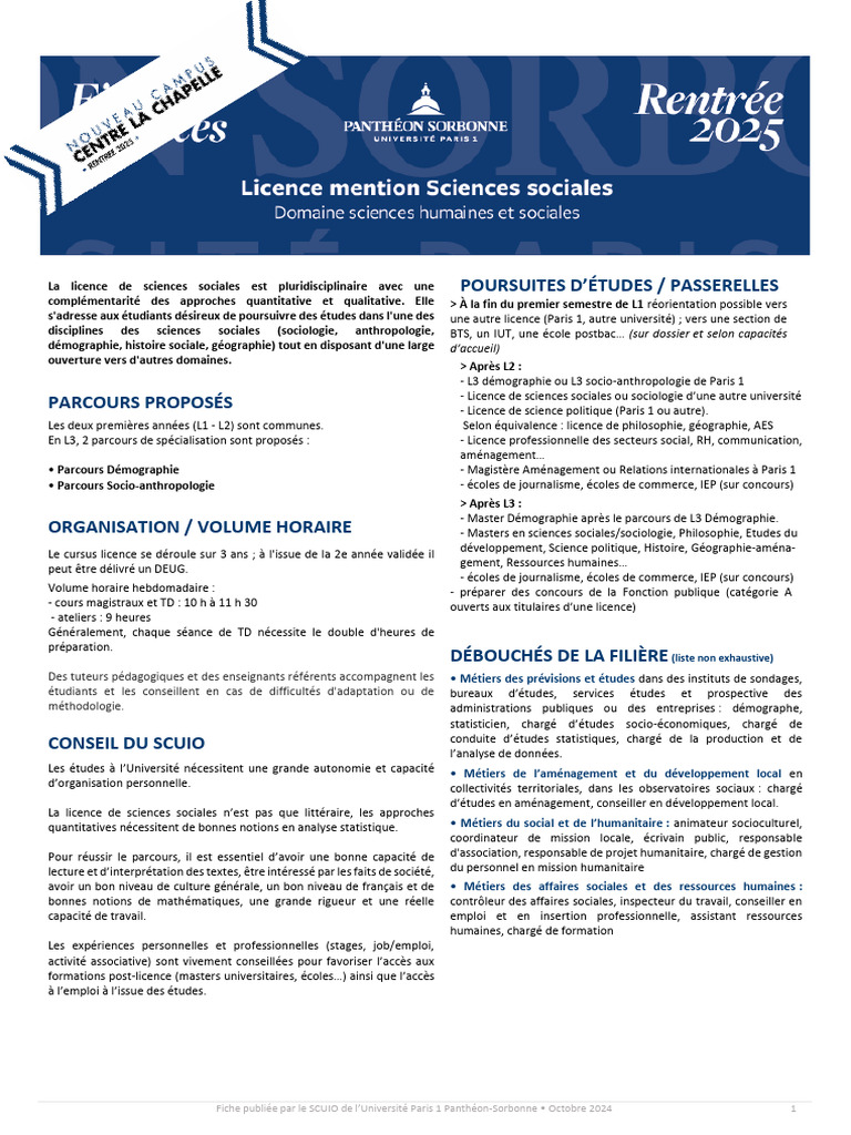 Licence en Sciences Sociales : Parcours et Débouchés | PDF | Économie ...