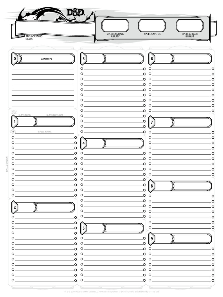Form Fillable Spell Sheet - More Spells | PDF