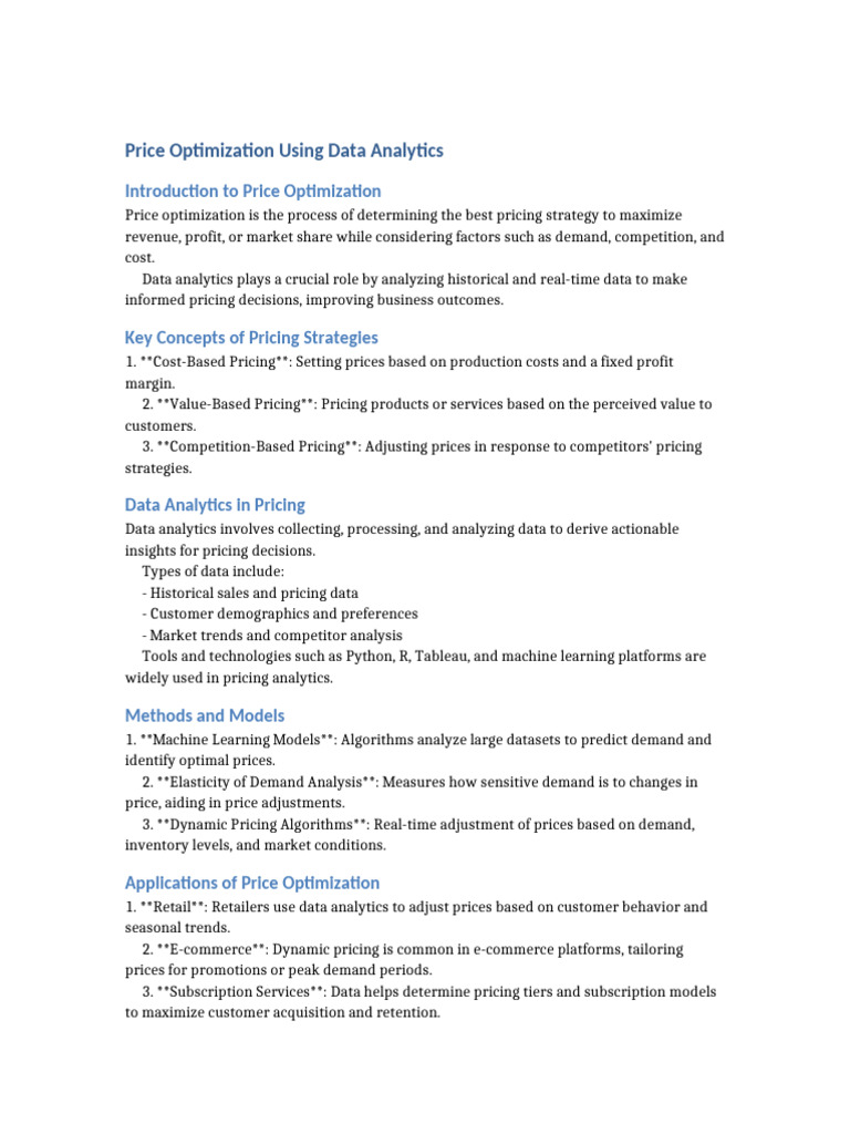 Detailed Price Optimization Using Data Analytics | PDF | Pricing ...