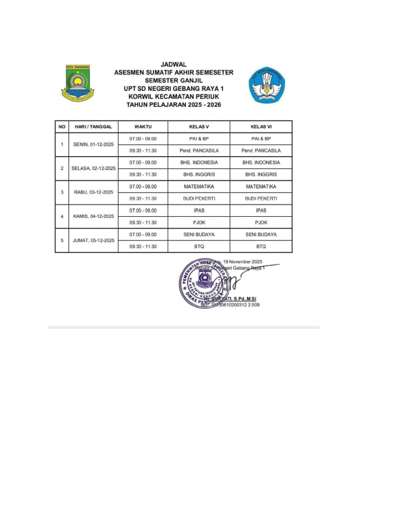 Jadwal Sas Semester Ganjil | PDF