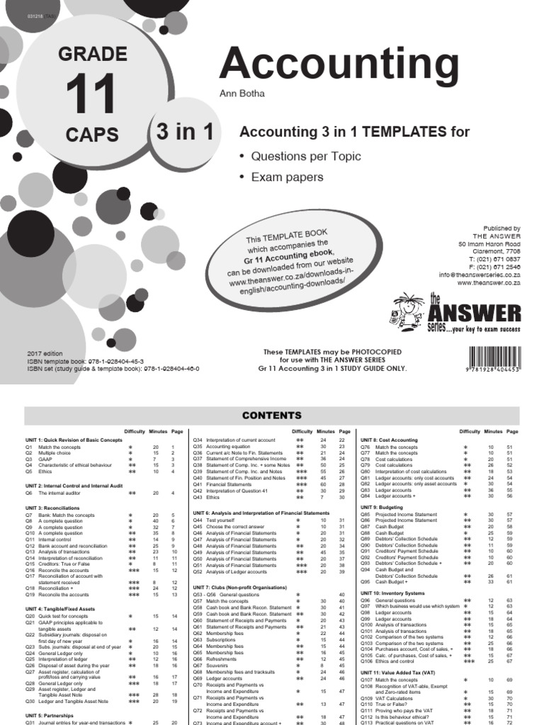 Grade 11 Accounting Study Templates | PDF | Debits And Credits | Cheque