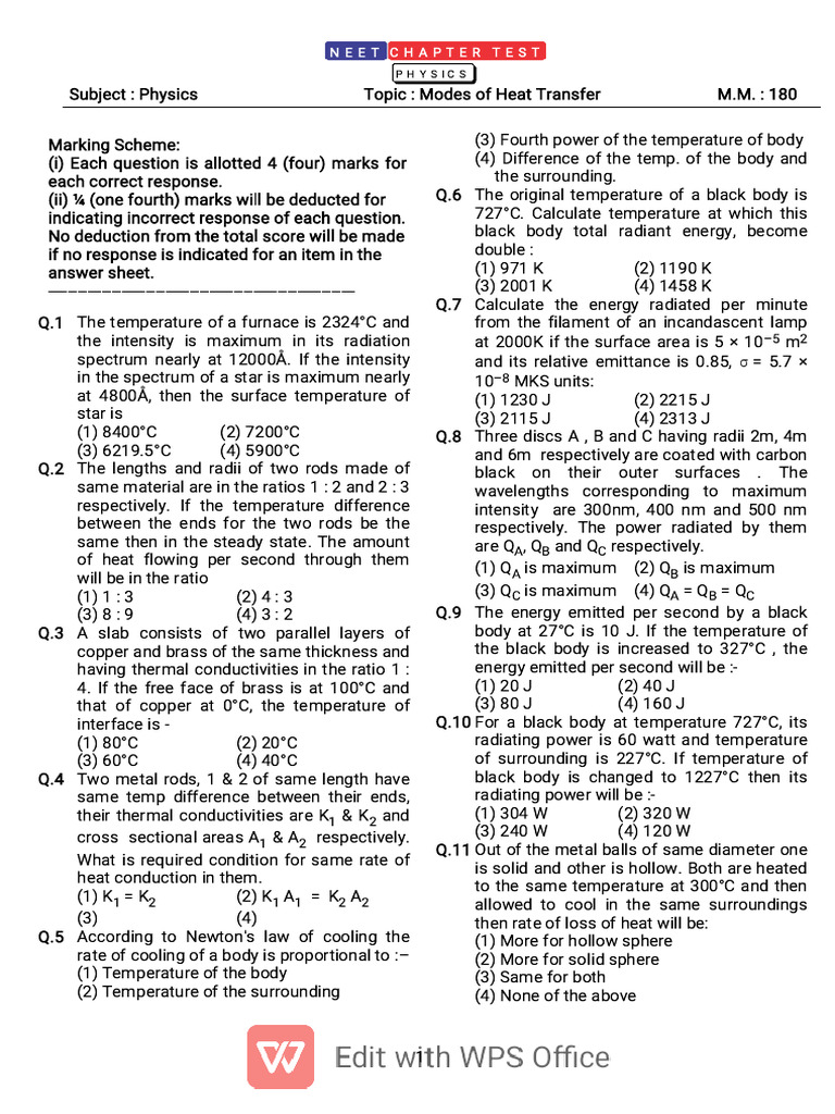Heat Transfer Questions and Solutions | PDF | Electromagnetic Radiation ...