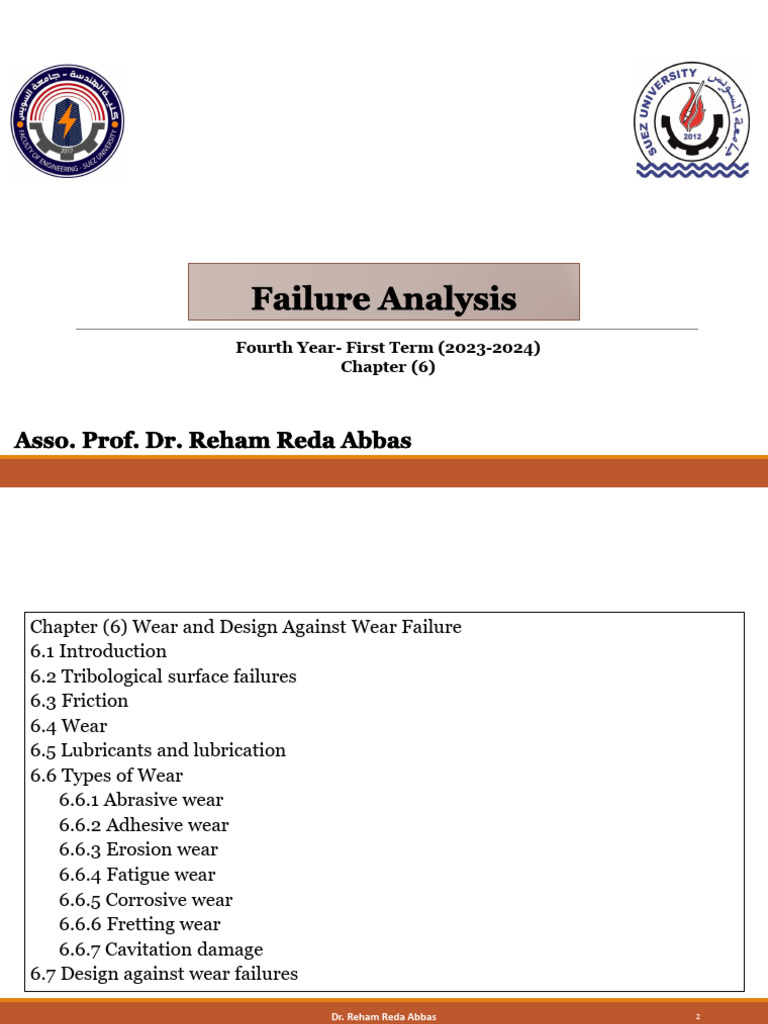 Failure Analysis- Prof. Reham 2023 Ch6-Wear | PDF | Wear | Friction