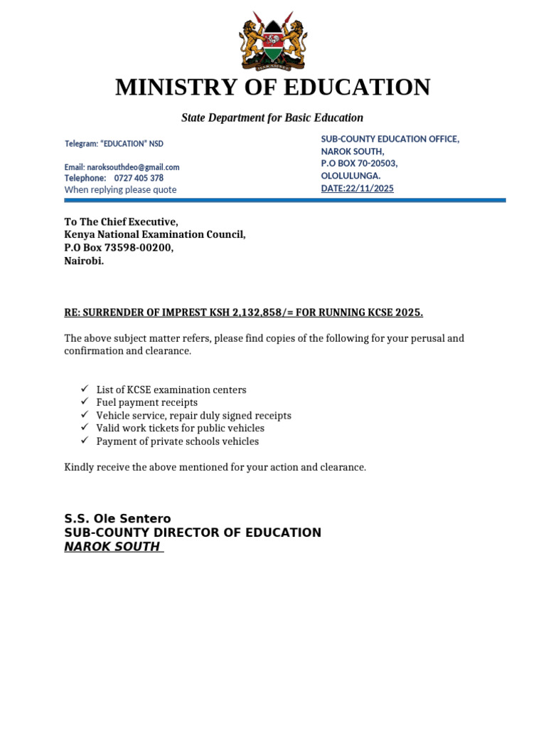 Surrendor of Imprest | PDF