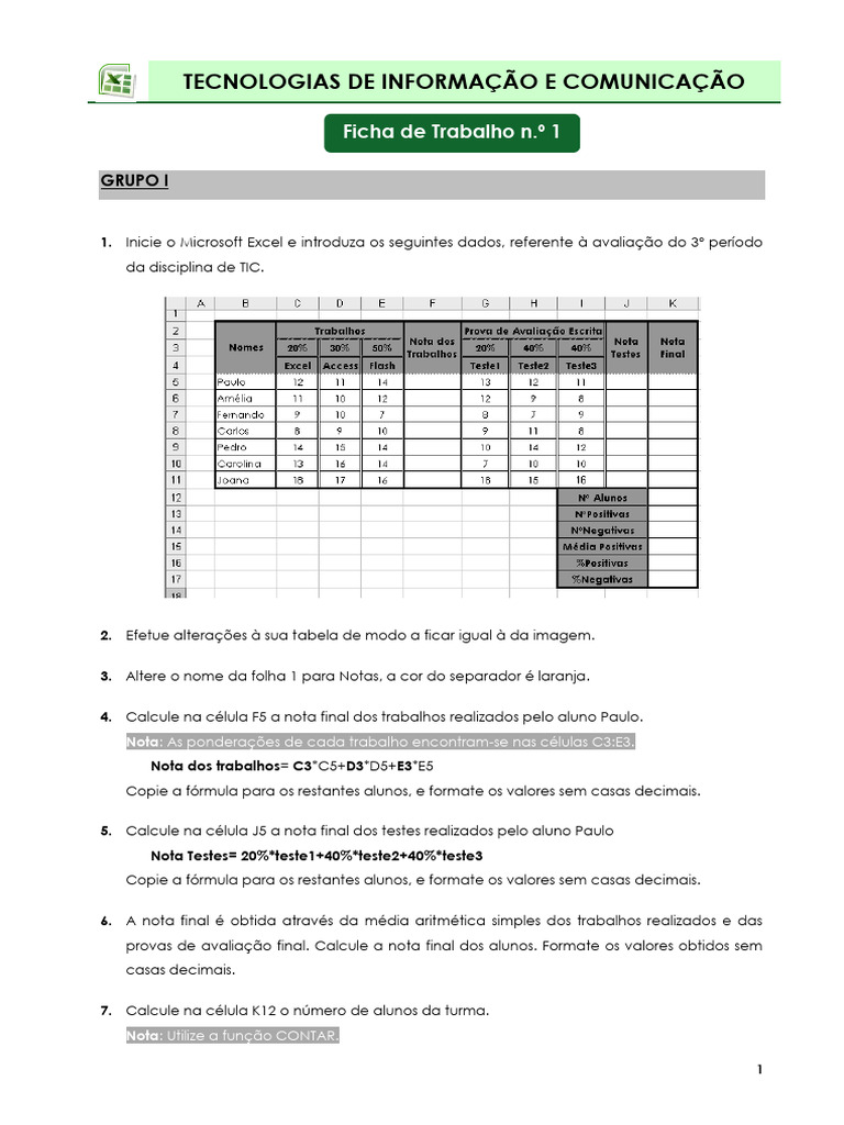 1 Ficha - Excel | PDF
