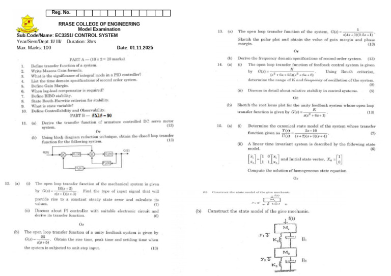 EC3351 Control System Exam Paper | PDF