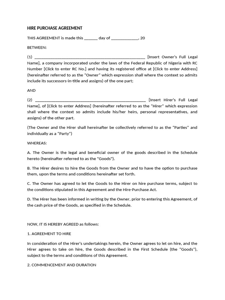 Hire Purchase Agreement | PDF | Surety | Bankruptcy