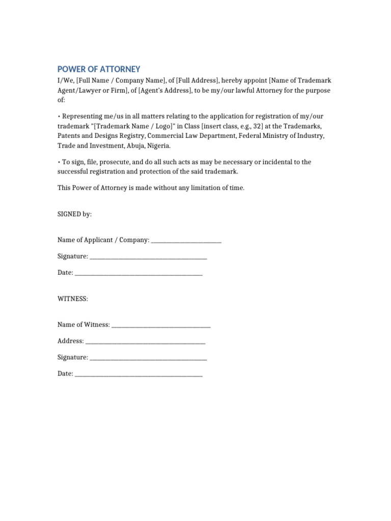 Trademark Power of Attorney Form | PDF
