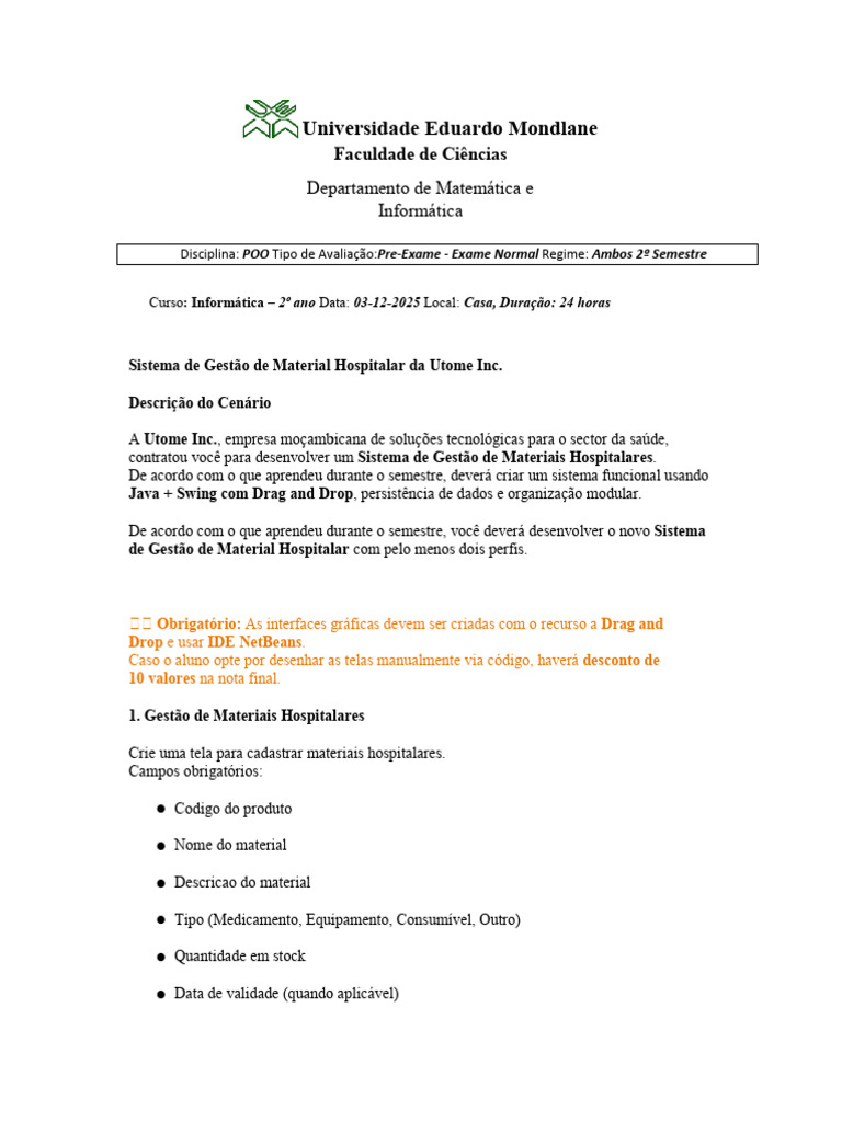 Sistema de Gestão Hospitalar em Java | PDF | Informática