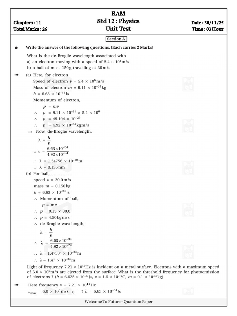 Std 12 Physics Unit Test Paper | PDF