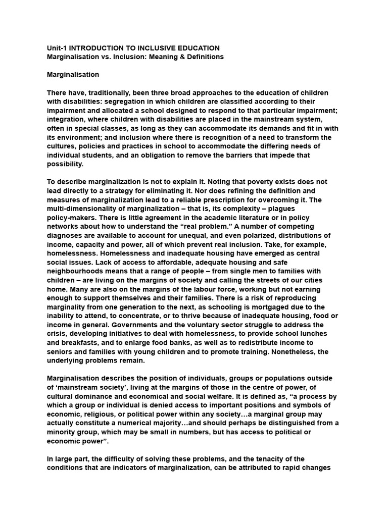 Inclusive Edu ( Unit-1) | PDF | Disability | Inclusion (Education)