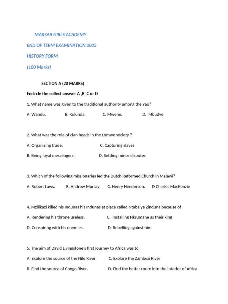 Form 4 End of Term 1 Examination | PDF | Allies Of World War I | German ...