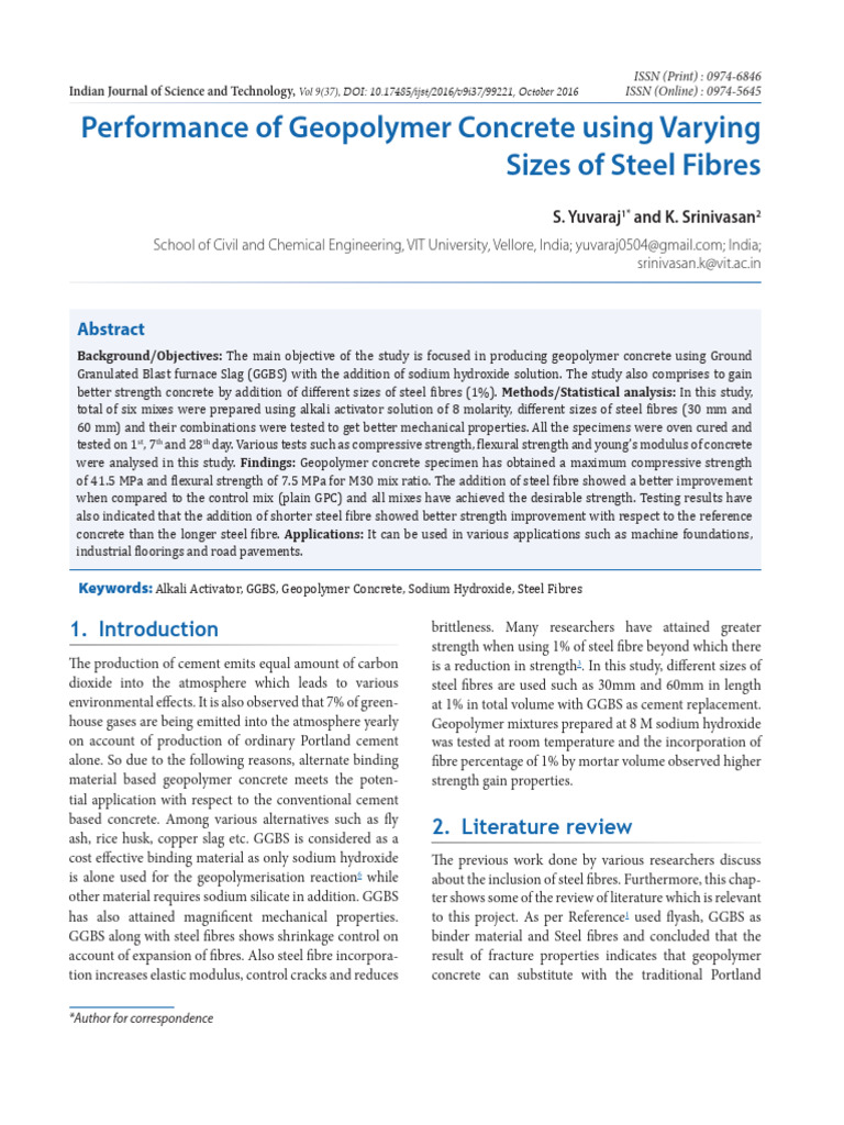 Geopolymer Concrete with Steel Fibres | PDF | Concrete | Strength Of ...