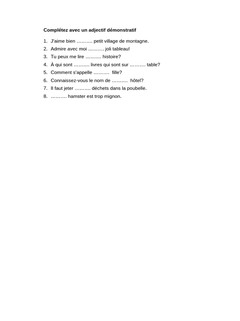 Exercices sur les adjectifs démonstratifs | PDF