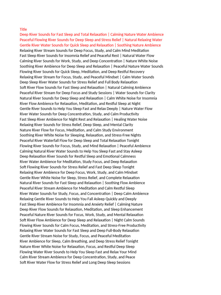 River Titles | PDF | Relaxation (Psychology) | Sleep