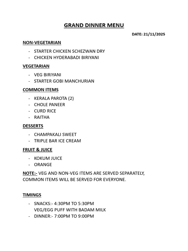 Grand Dinner Menu for 21/11/2025 | PDF