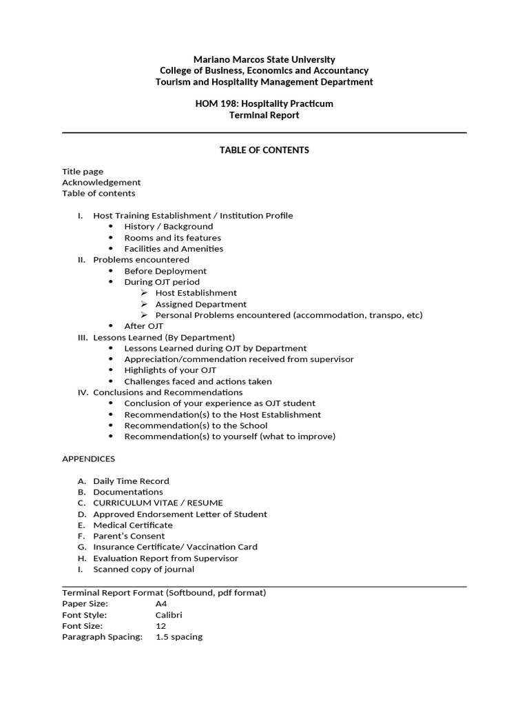 Hospitality Practicum Terminal Report | PDF