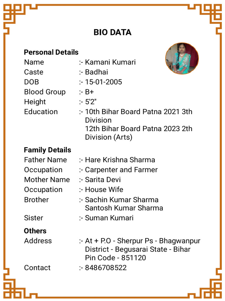 Kamani Kumari Bio Data Overview | PDF