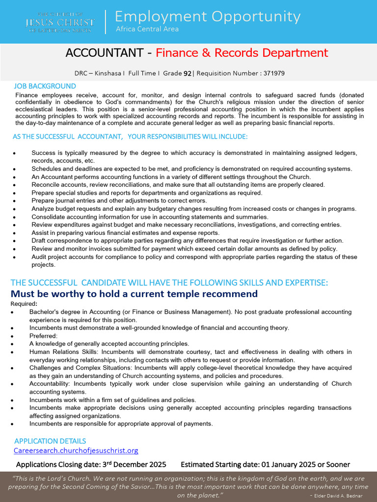 Accountant Position Advert | PDF | Accounting | Budget