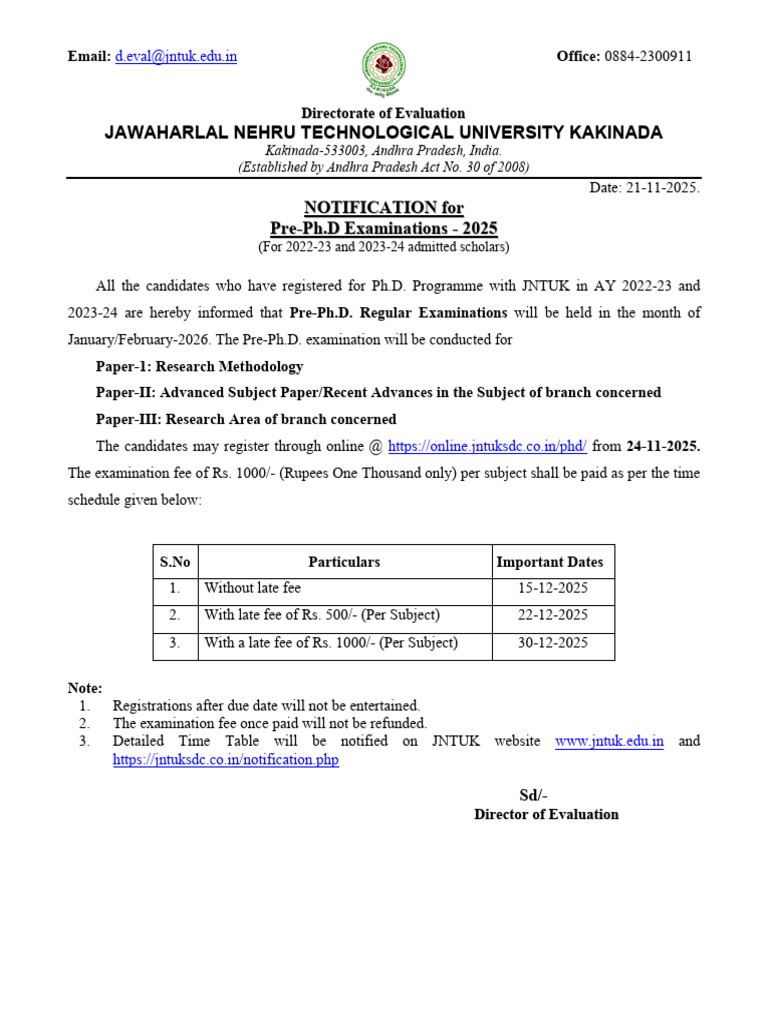 Pre PH.D Regular Examinations Notification 2025 | PDF