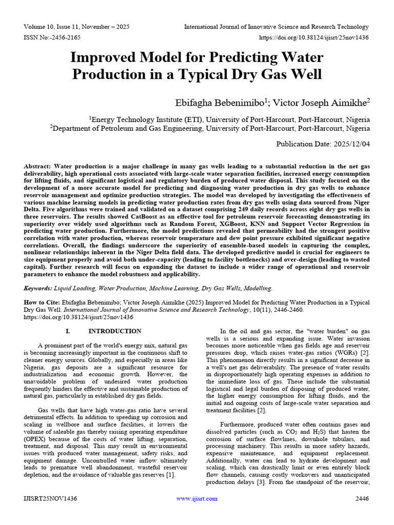 Improved Model For Predicting Water Production in A Typical Dry Gas ...