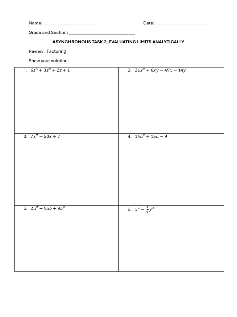 Evaluating Limits and Factoring Tasks | PDF