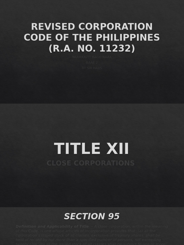 Revised Corp Code Title 12 | PDF | Corporations | Board Of Directors