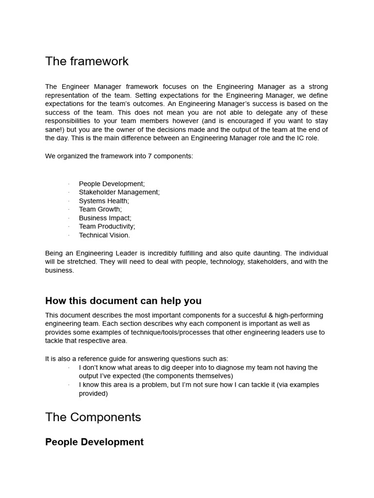 Engineering Manager Success Framework | PDF | Communication | Debt
