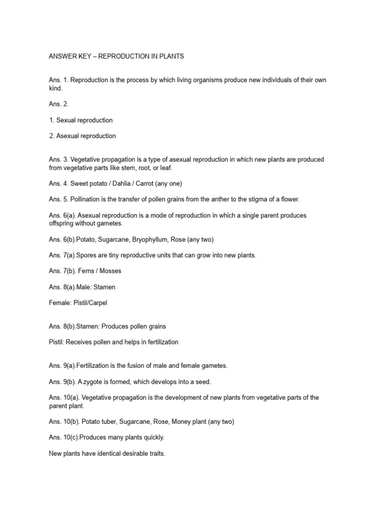 Plant Reproduction Answer Key Guide | PDF | Plant Reproduction | Sexual ...