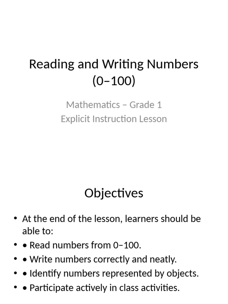 Reading and Writing Numbers 0-100 Lesson | PDF
