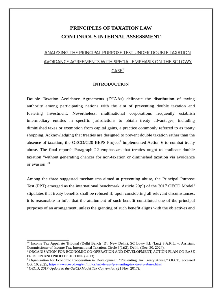 Principal Purpose Test in Taxation Law | PDF | Double Taxation | Taxes