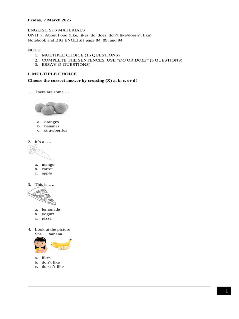 English Exercise For Sts II Grade 2 | PDF
