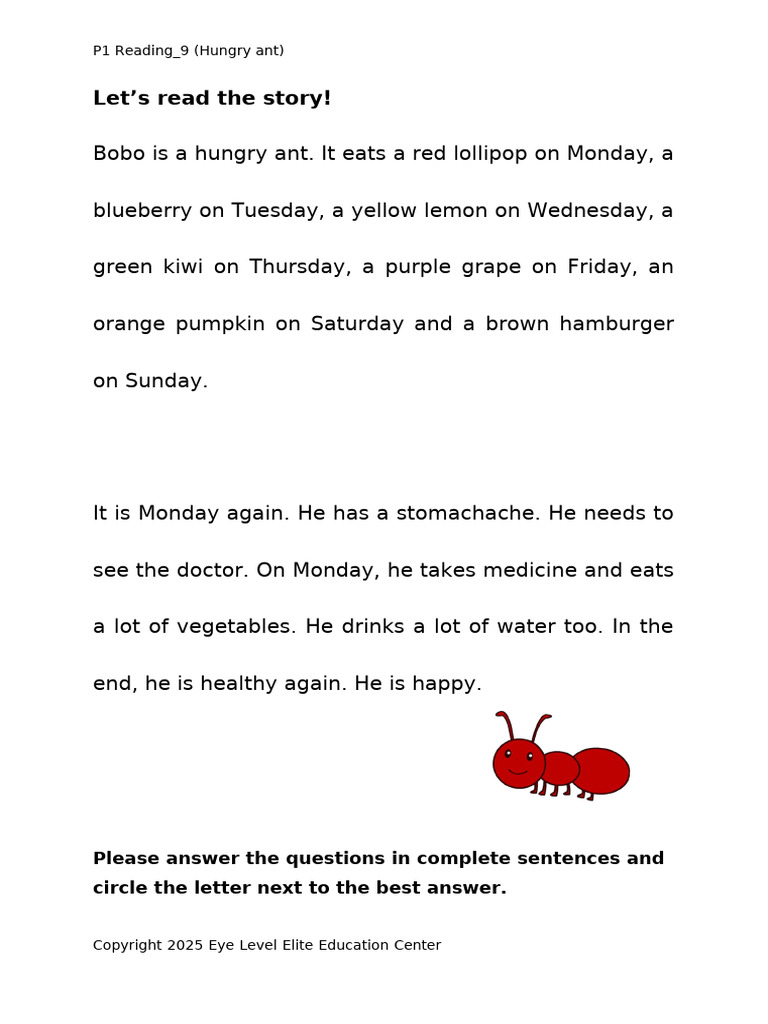 Bobo the Ant's Food Adventure | PDF