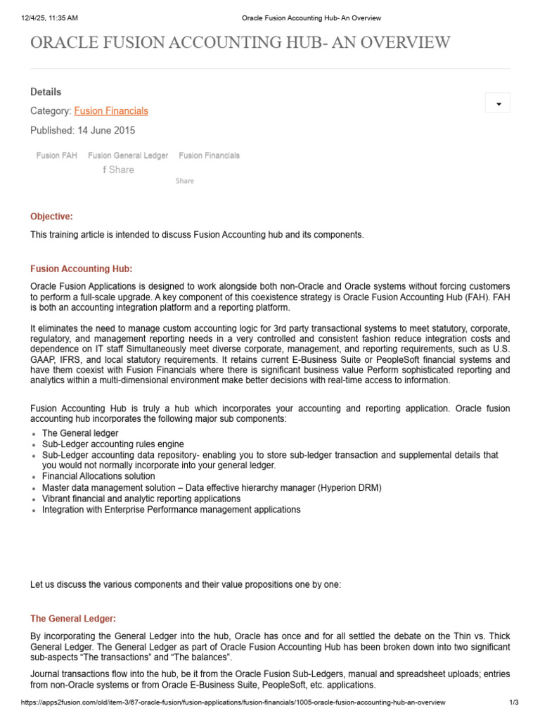 Oracle Fusion Accounting Hub - An Overview | PDF | Accounting | Oracle Corporation