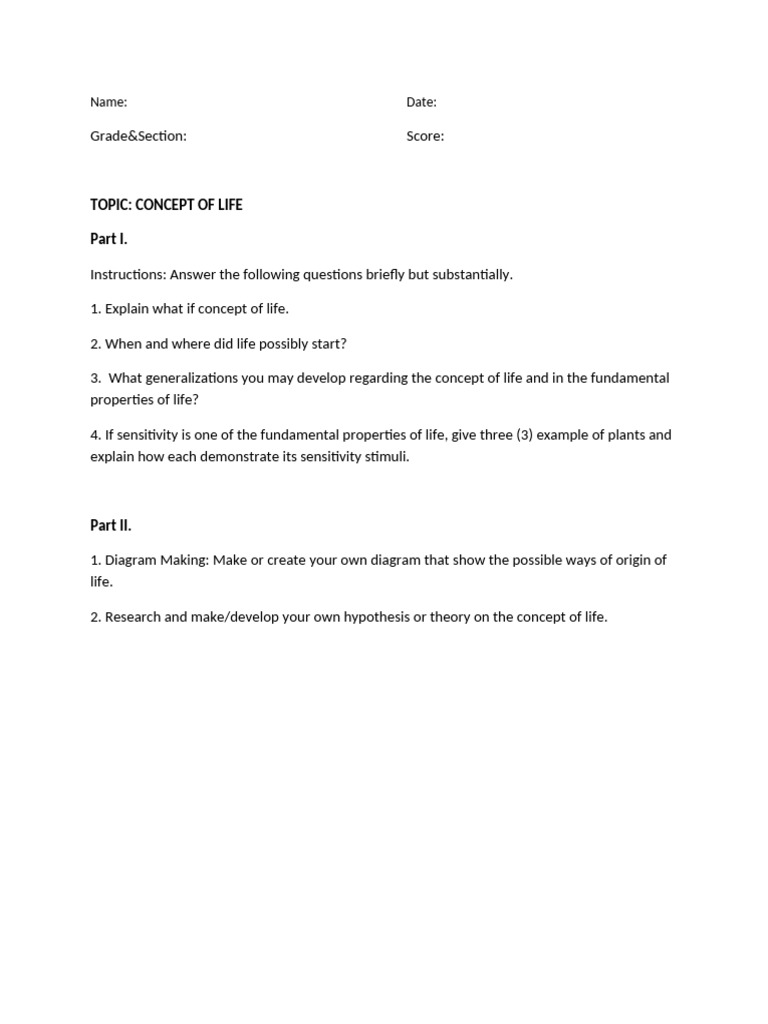Activity 1 - Concept of Life | PDF