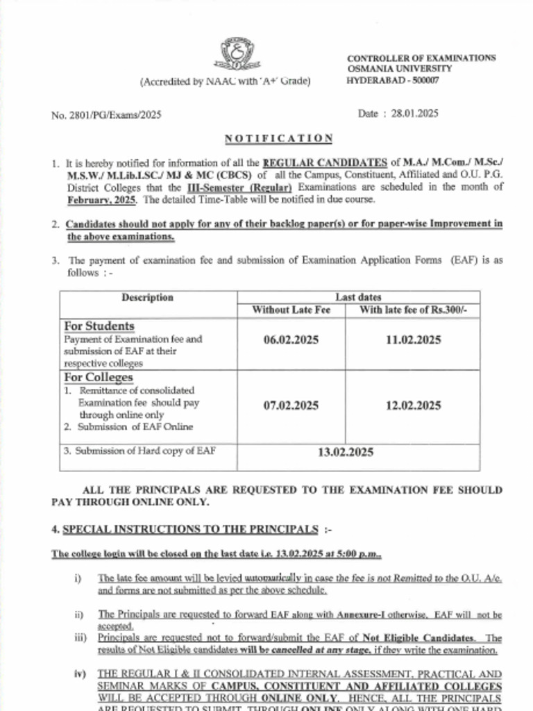 PG SEM III EXAM FEE | PDF