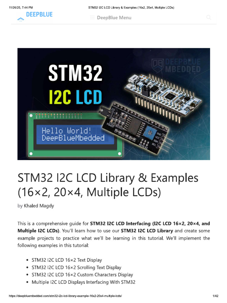 STM32 I2C LCD Library & Examples | PDF