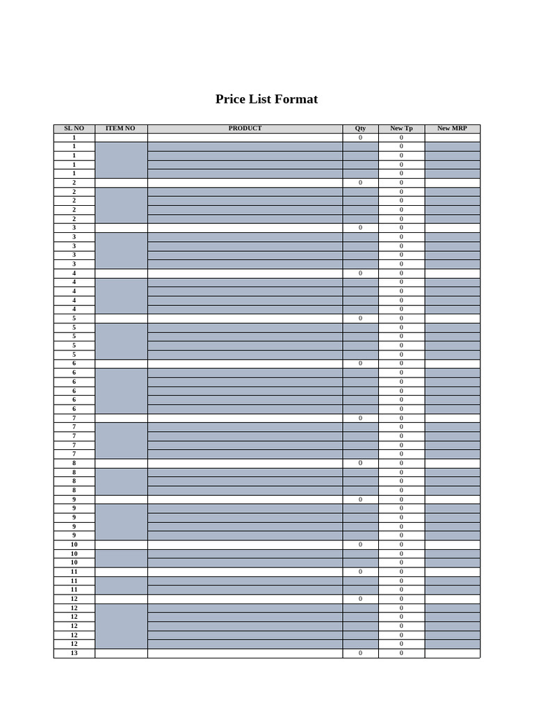 Product Price List Format | PDF